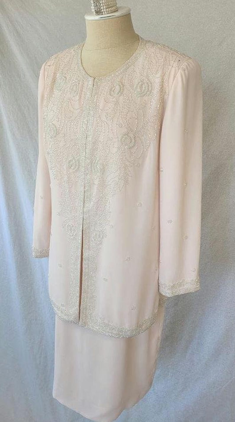 Vintage 1980s Miss Elliette Pale Pink Dress and Crystal Embellished ...