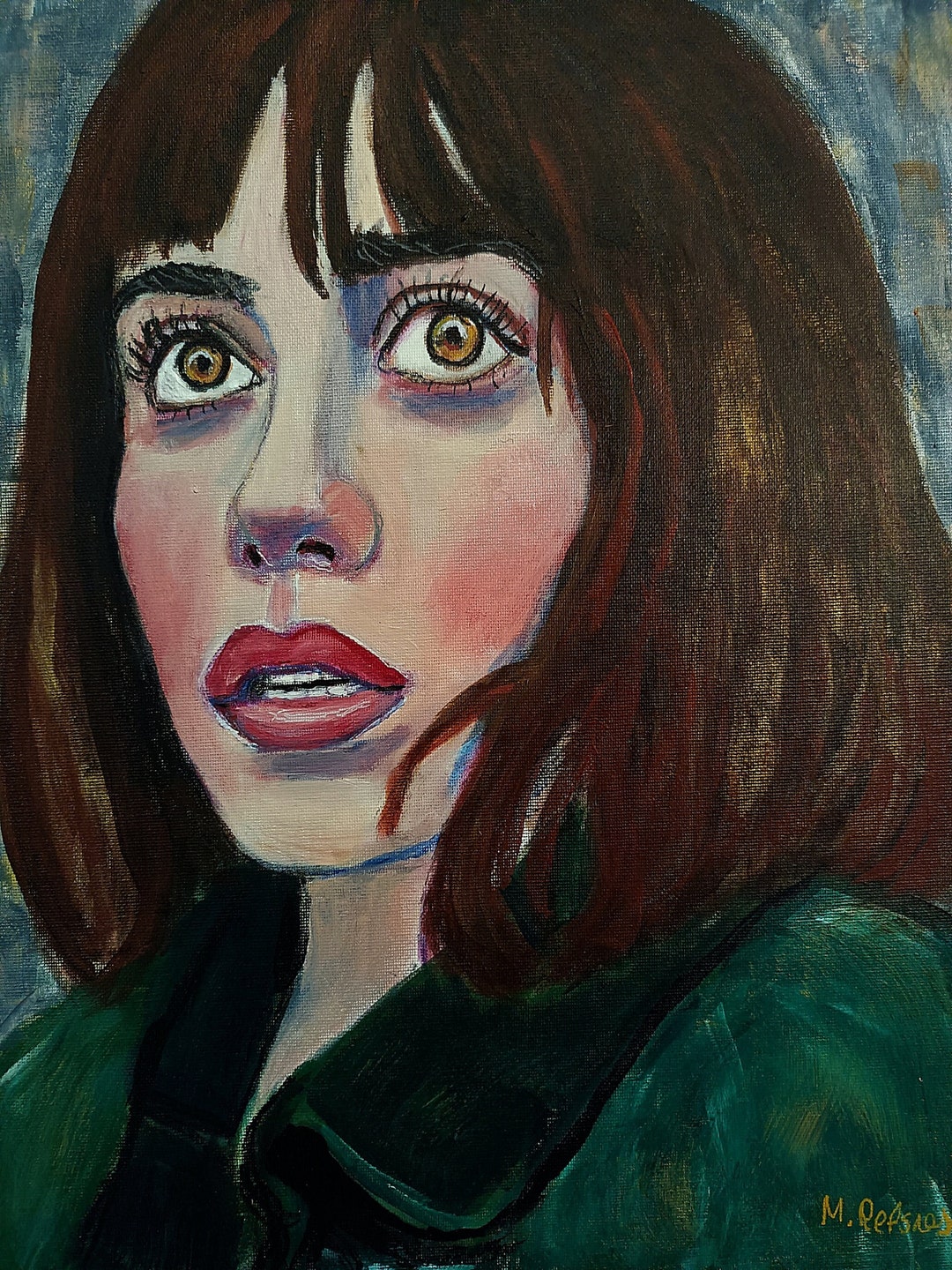 Original Acrylic Painting on Cardboard, Expressive Woman Portrait ...