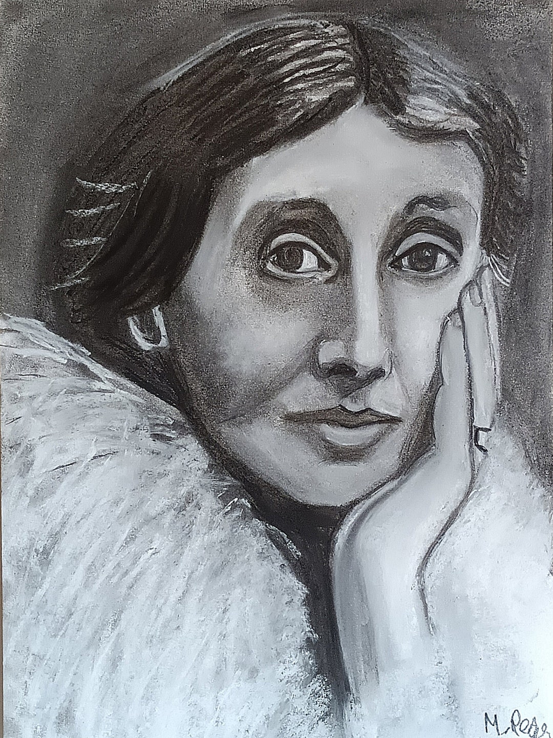Mrs Dalloway Original Drawing Virginia Woolf, White Pastel Charcoal on ...