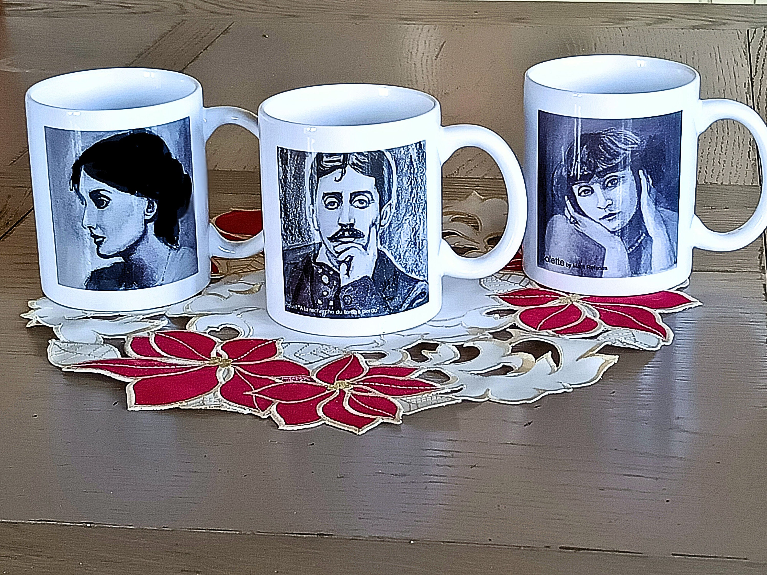Set of Three Writers Mugs, Virginia Woolf, Marcel Proust, Colette With ...