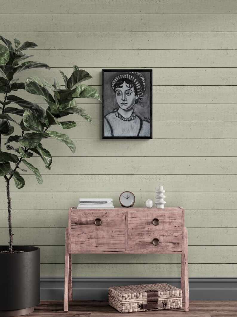 Jane Austen Original Charcoal and Pastel Drawing, Vintage Style, Hand ...