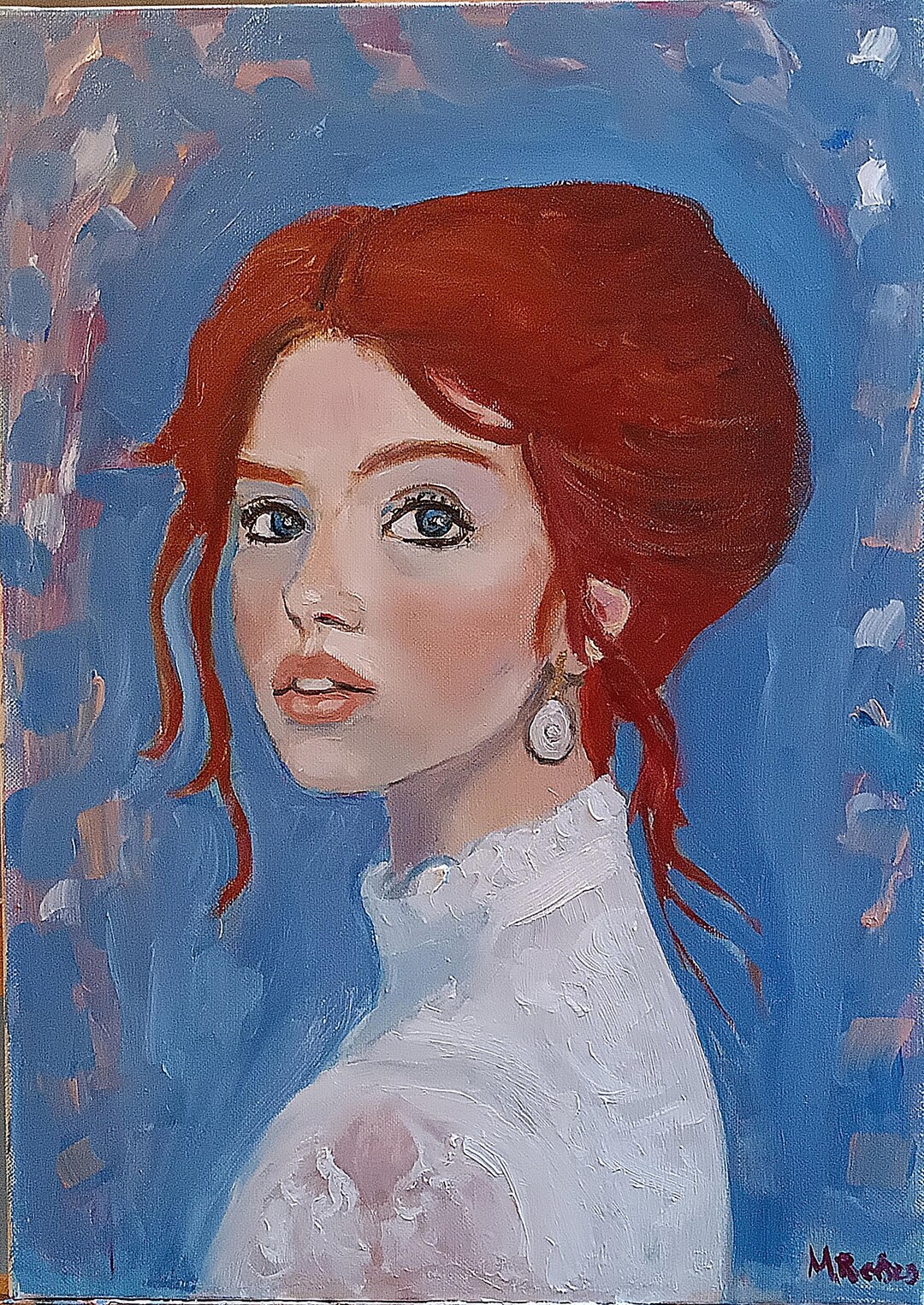 Original Oil Painting on Linen Canvas, Portrait of a Beautiful Young ...