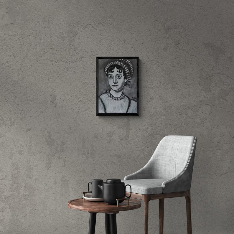 Jane Austen Original Charcoal and Pastel Drawing, Vintage Style, Hand ...