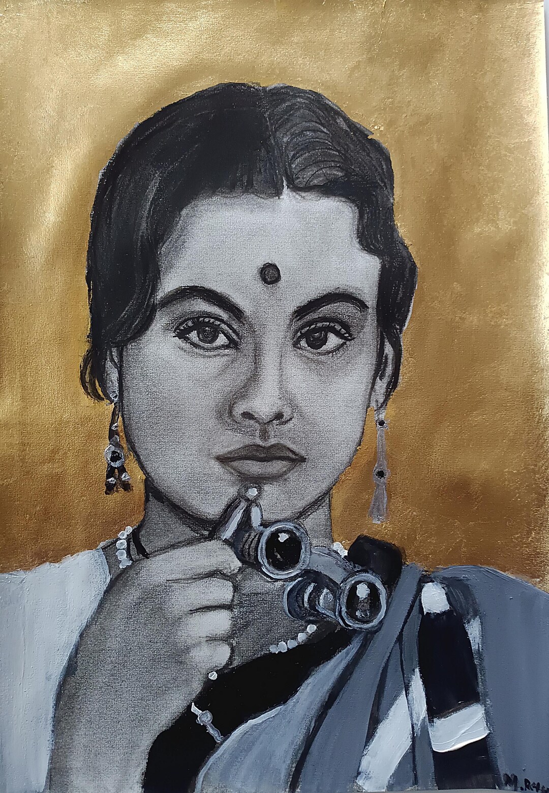 Charulata - Charcoal and Acrylic on A3 Paper (42x30 Cm) With Gold Leaf ...