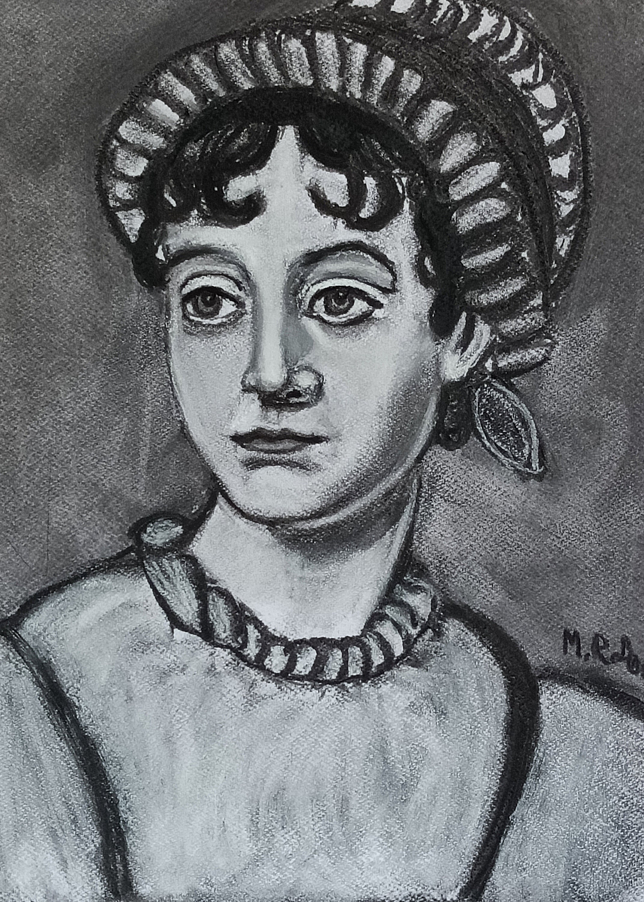 Jane Austen Original Charcoal and Pastel Drawing, Vintage Style, Hand ...