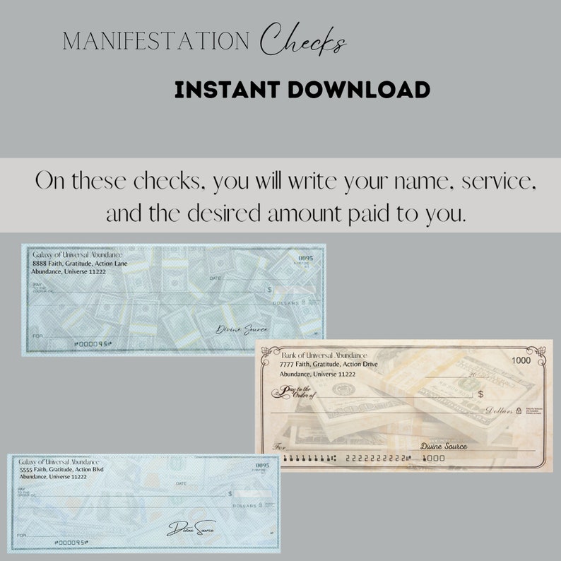 Printable Manifestation Checks, Law of Attraction Checks, Abundance ...
