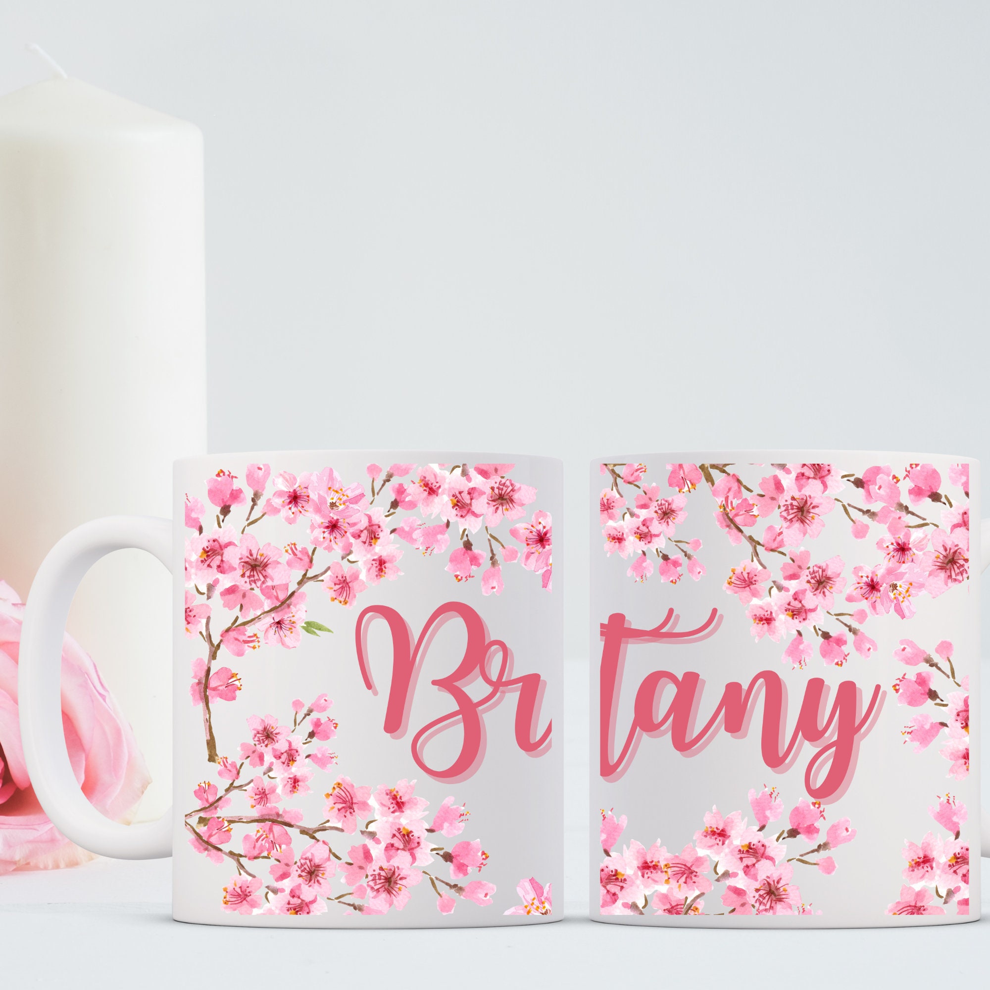 Cherry Blossom Mug, Personalized Mug, Floral Mug, Coffee Mug, Mother's ...