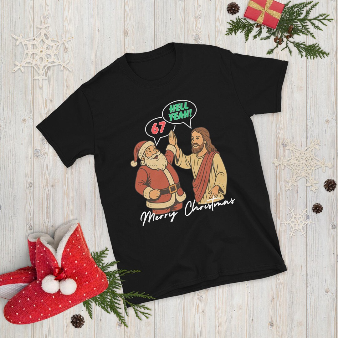 Santa & Jesus High-five Christmas Meme Shirt | Funny Holiday Tee - Etsy