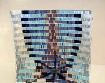 Fused Glass Tapestry Wall Panel, Red Orange Green Art Glass Tapestry ...