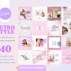 40 Retro Style Editable Canva Pack 90s | Canva Template | Social Media ...