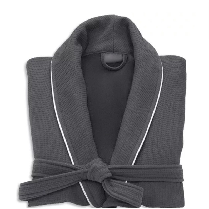 Grey Waffle Robe With White Piping 100% Cotton Unisex Cotton Waffle ...
