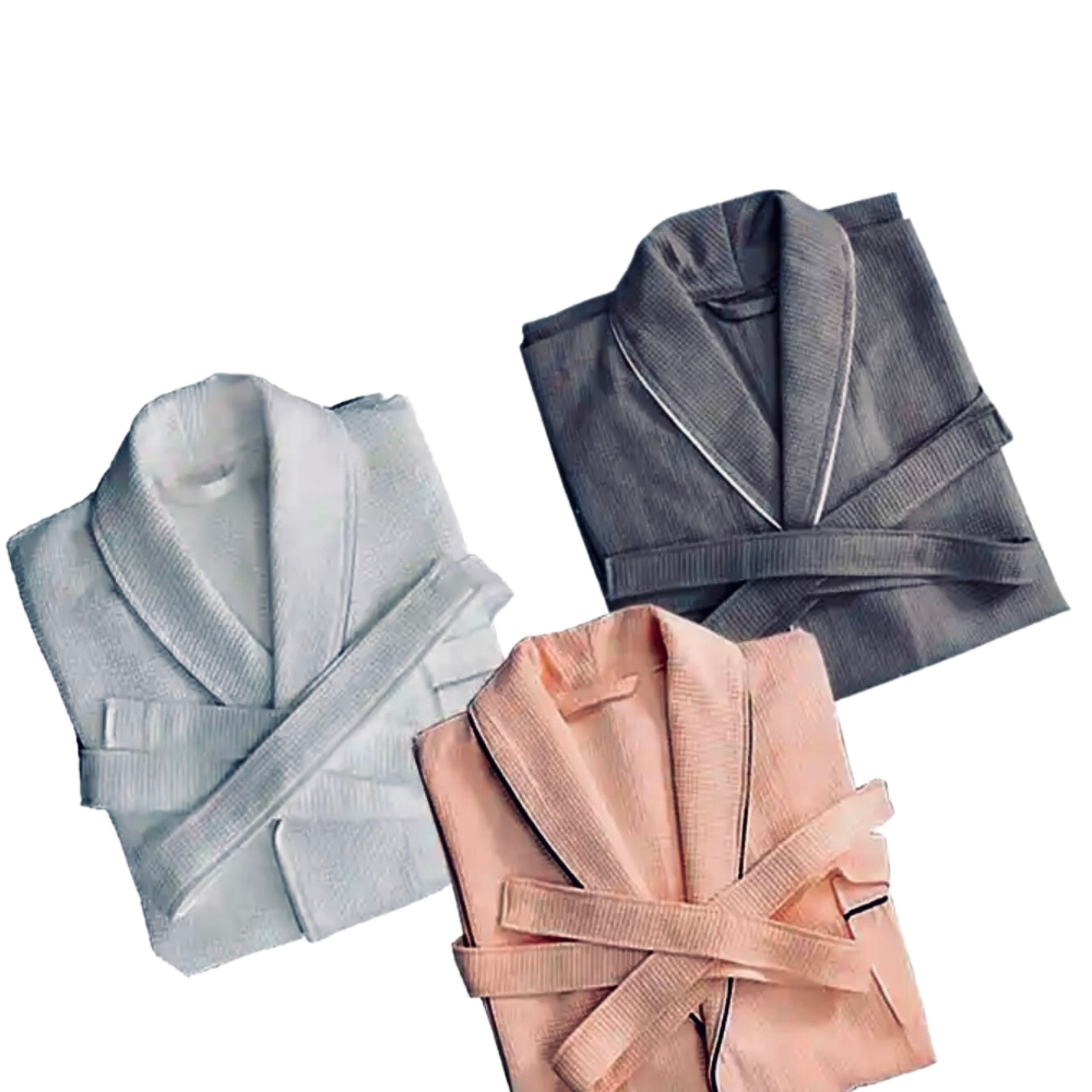 Grey Waffle Robe With White Piping 100% Cotton Unisex Cotton Waffle ...