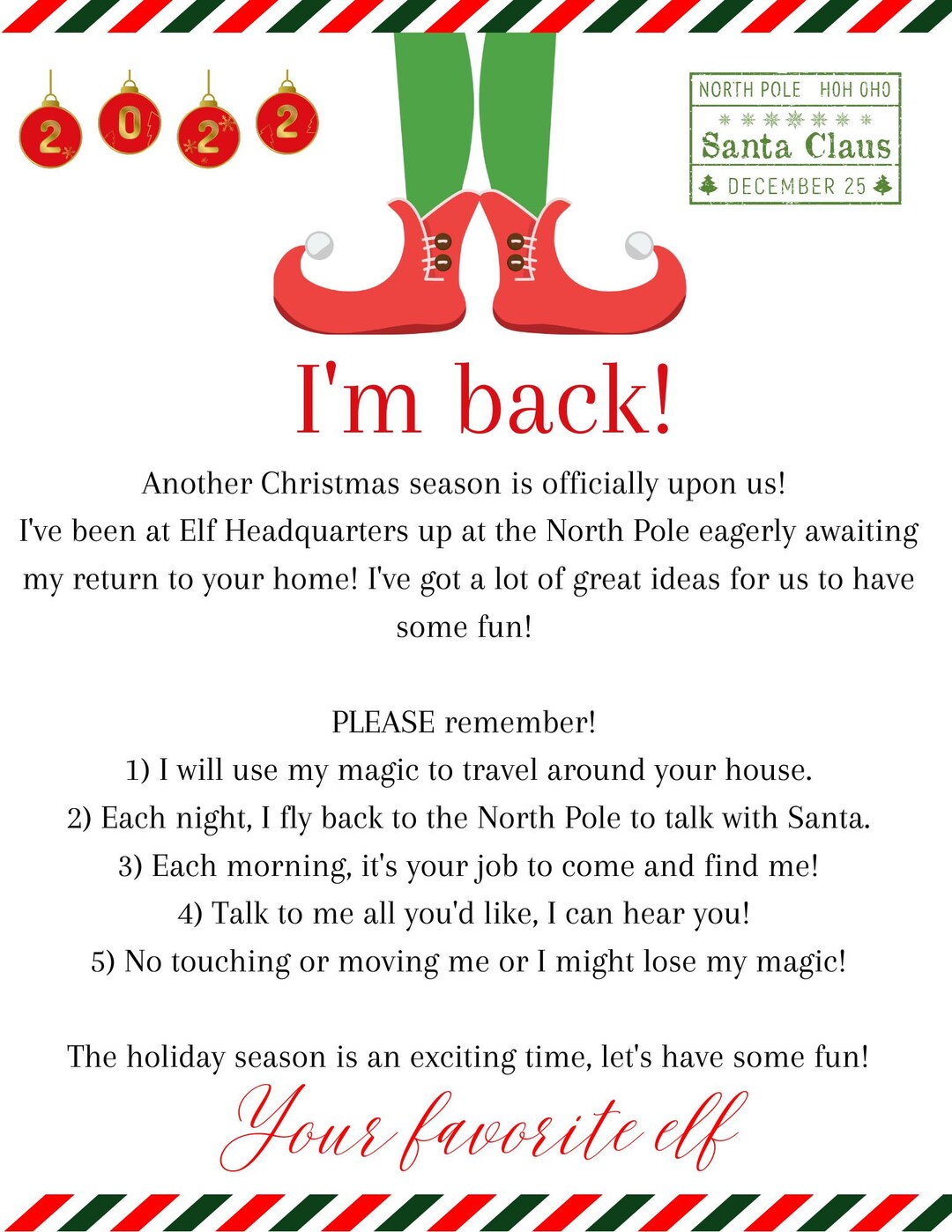Elf Return Letter - Etsy