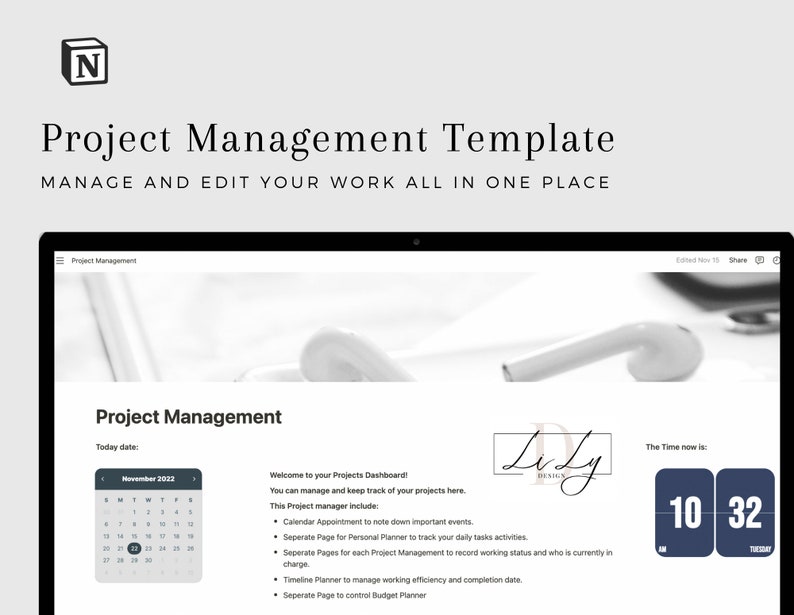 Digital Notion Project Management Planner Template - Etsy