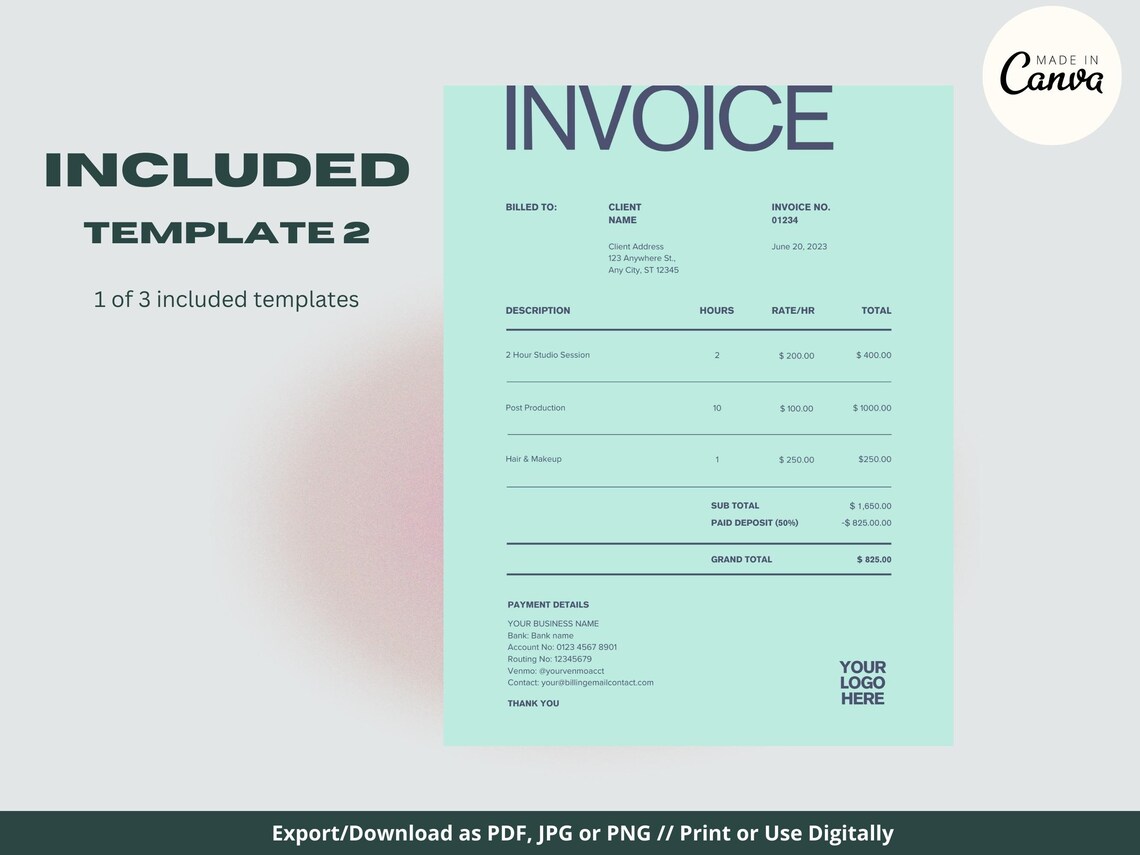 Invoice Template Bundle, Editable Invoice, Canva Template, Invoice ...