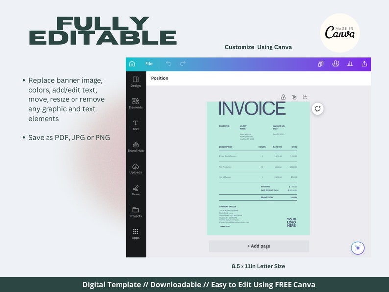 Invoice Template, Editable Invoice, Canva Template, Invoice Template ...