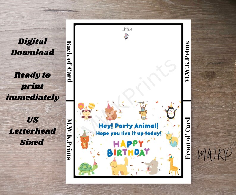 Printable Party Animal Birthday Card I Funny Birthday Card for Kids I ...