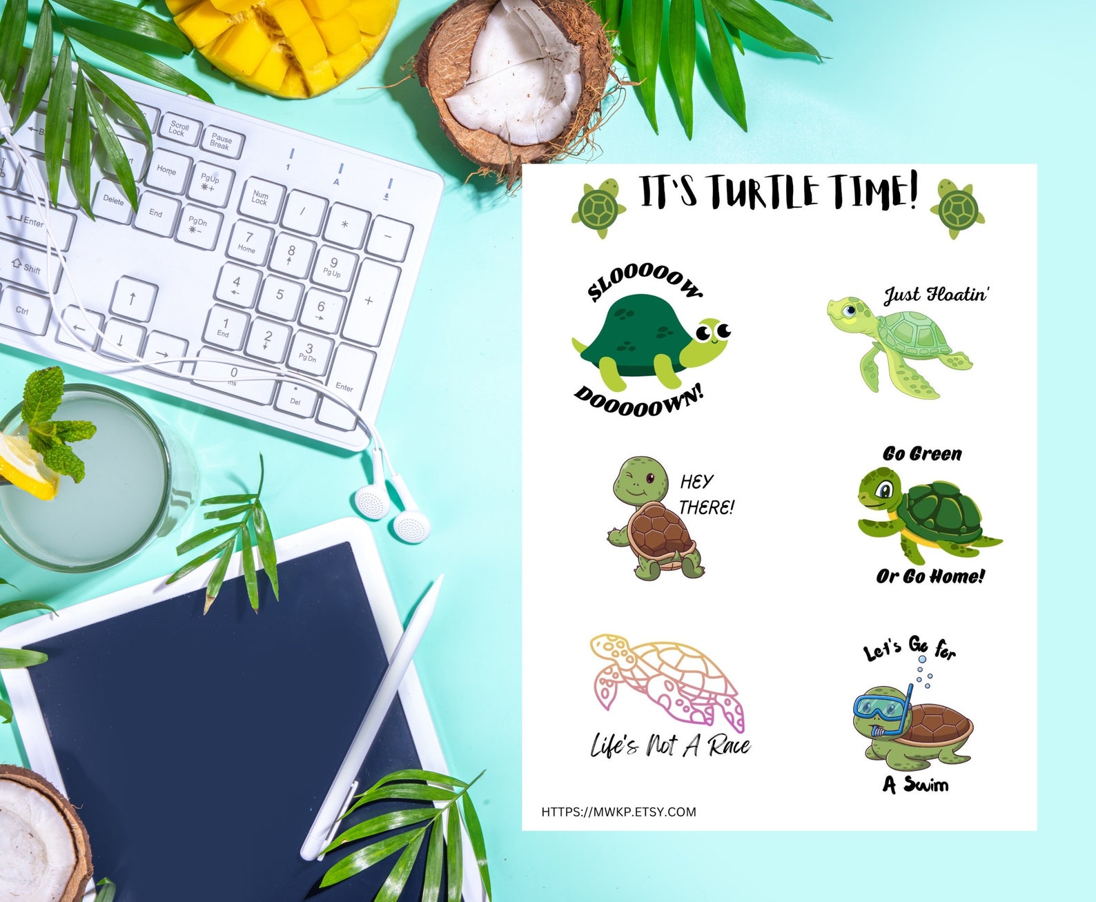 Printable Custom Turtle Stickers I Tropical Themed Stickers I ...