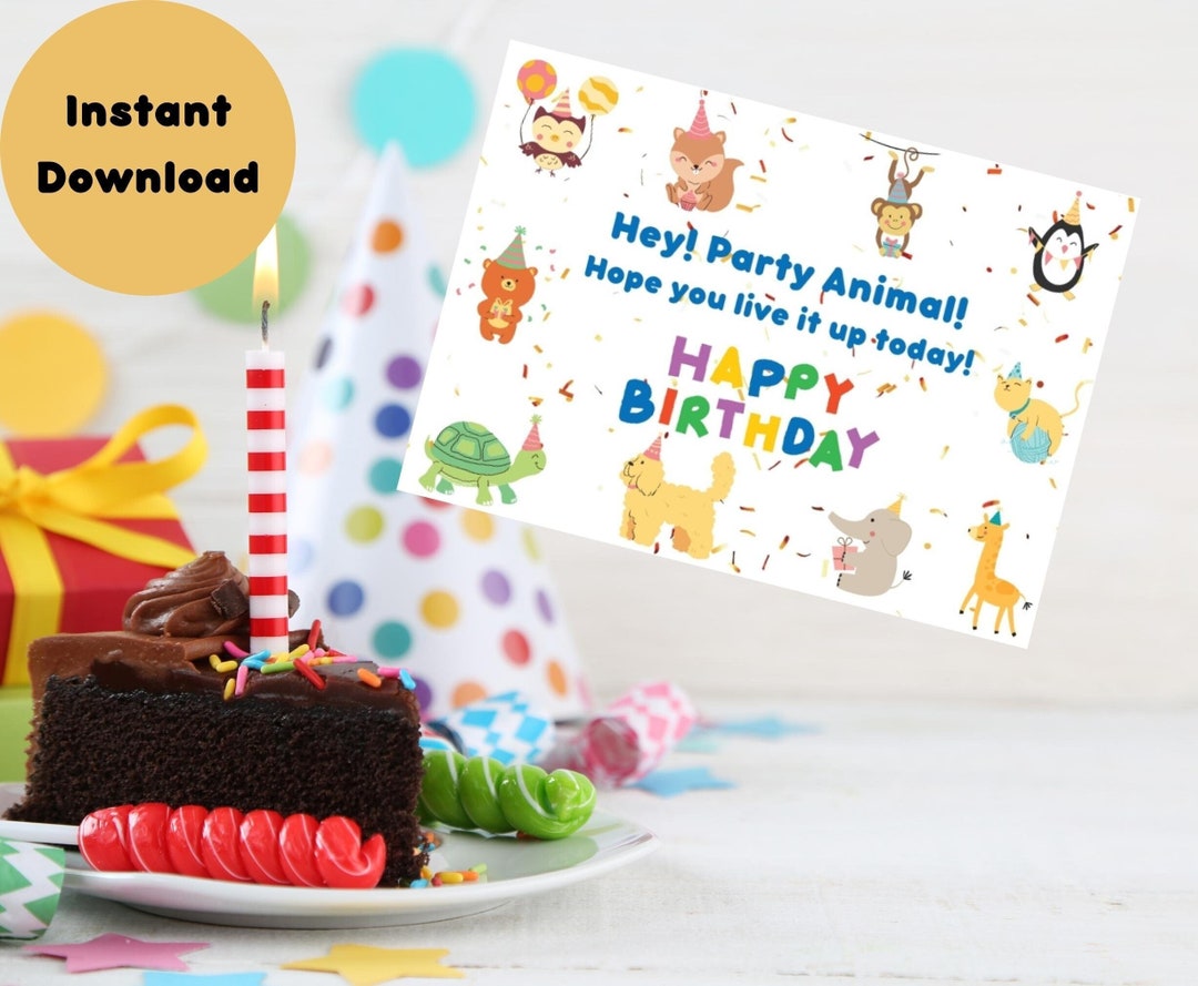 Printable Party Animal Birthday Card I Funny Birthday Card for Kids I ...