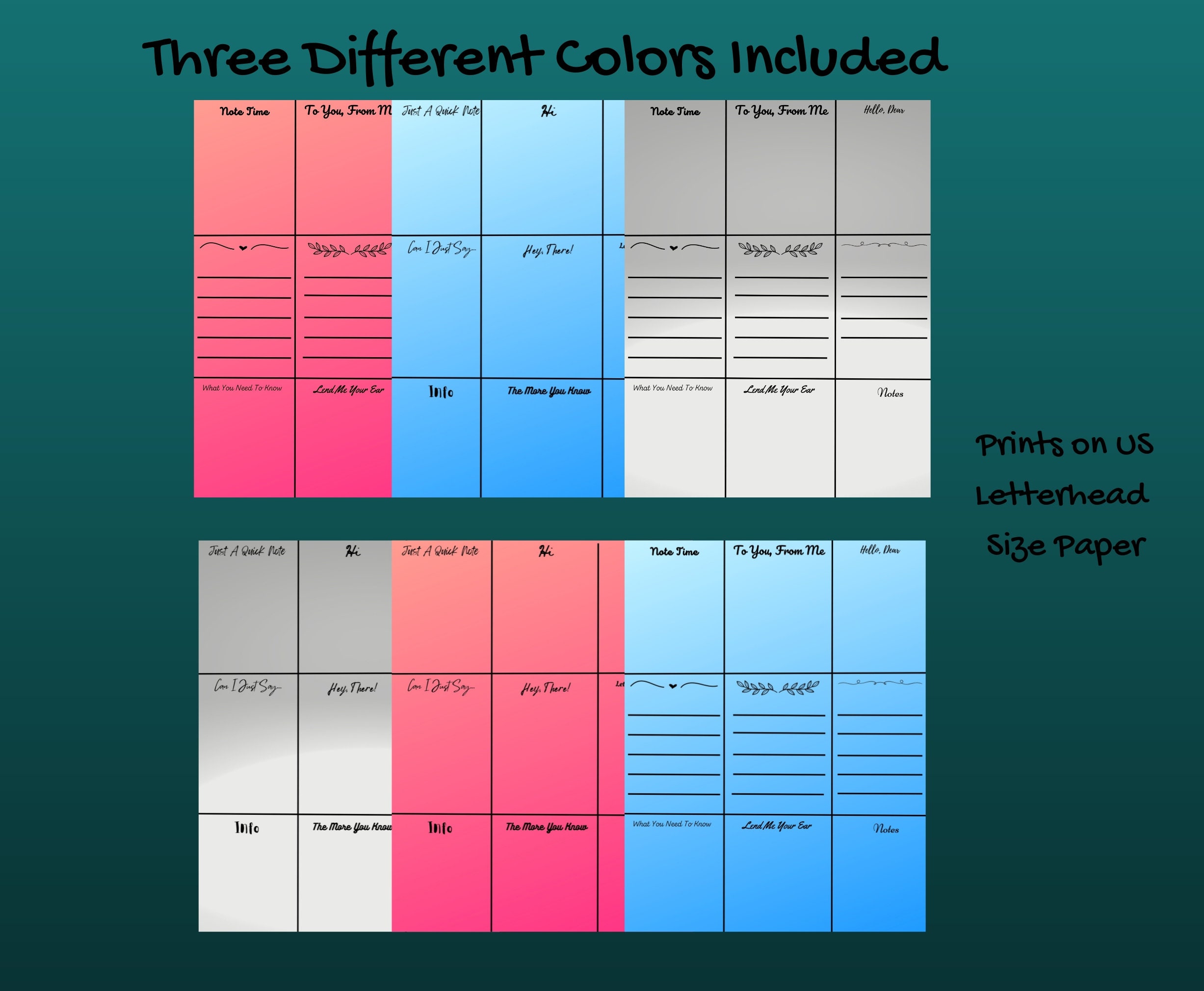 Printable Quick Notes, Colorful Reminder Cards, Fun Cards for Note ...