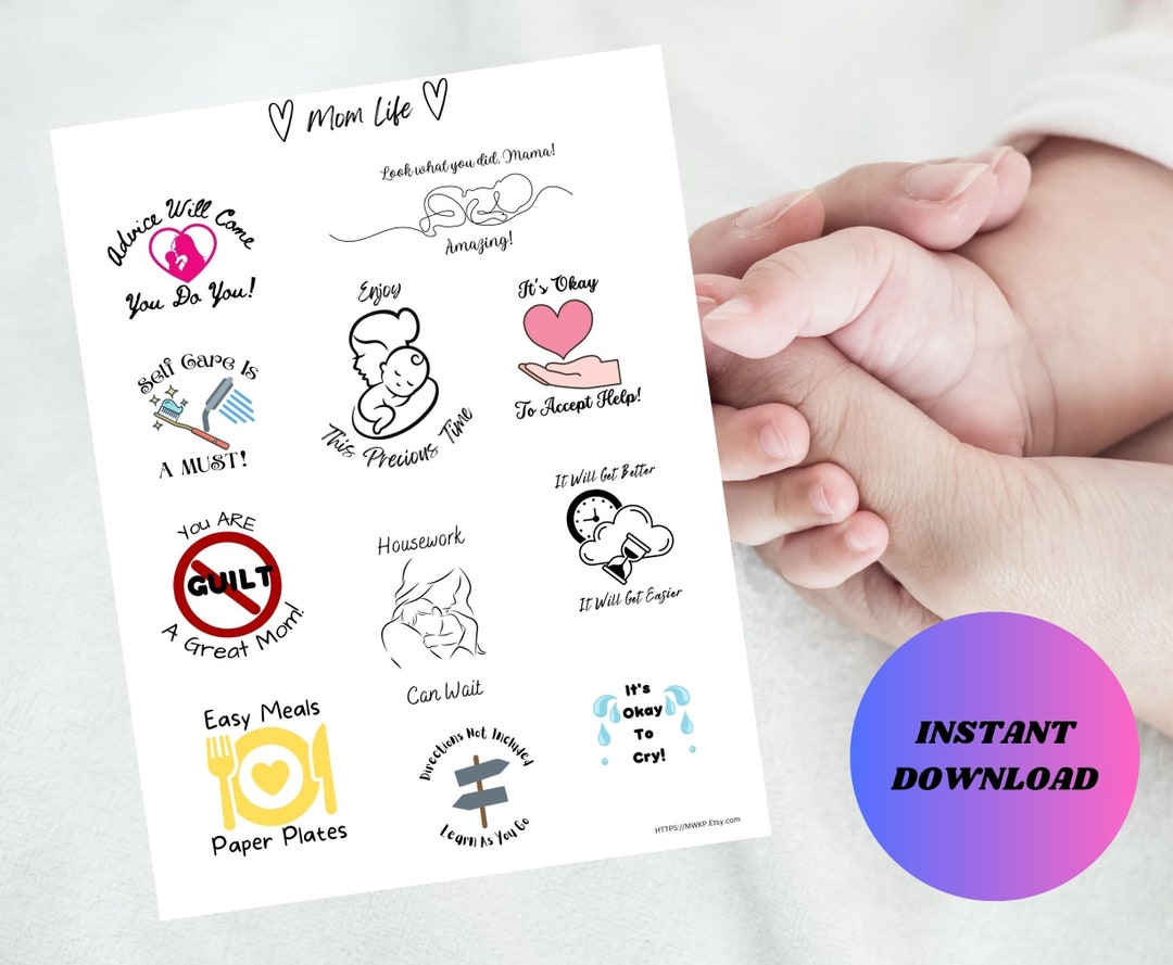 Printable Custom New Mom Stickers I Postpartum Stickers I New Baby ...