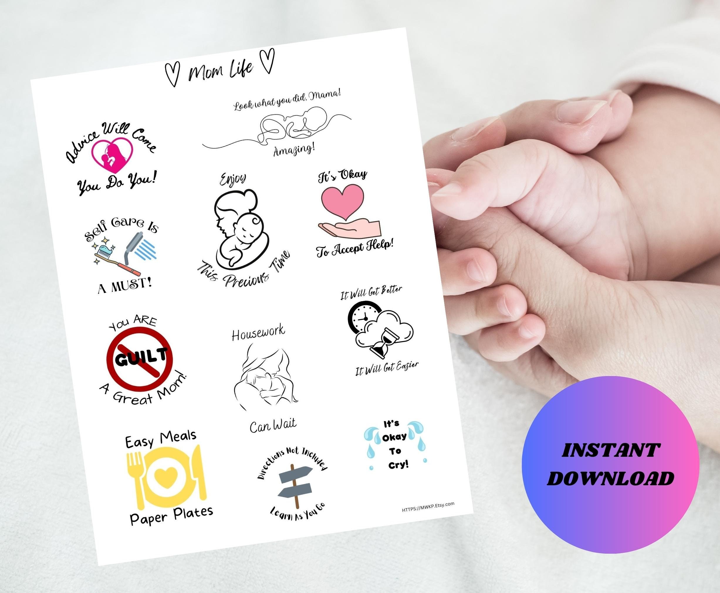 Printable Custom New Mom Stickers I Postpartum Stickers I New Baby ...