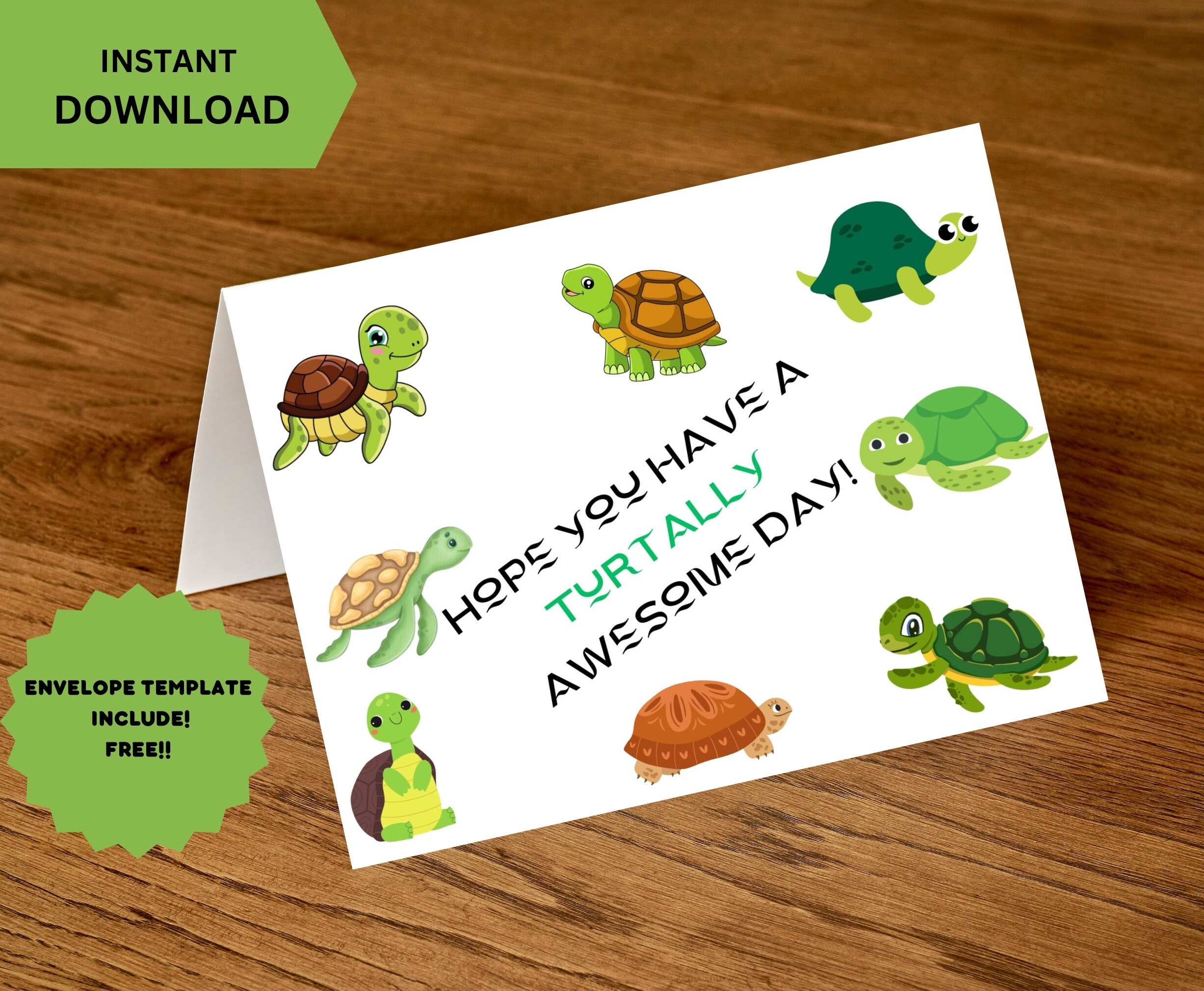 Printable Turtle Birthday Card, Animal Greeting Card, Appreciation Card ...