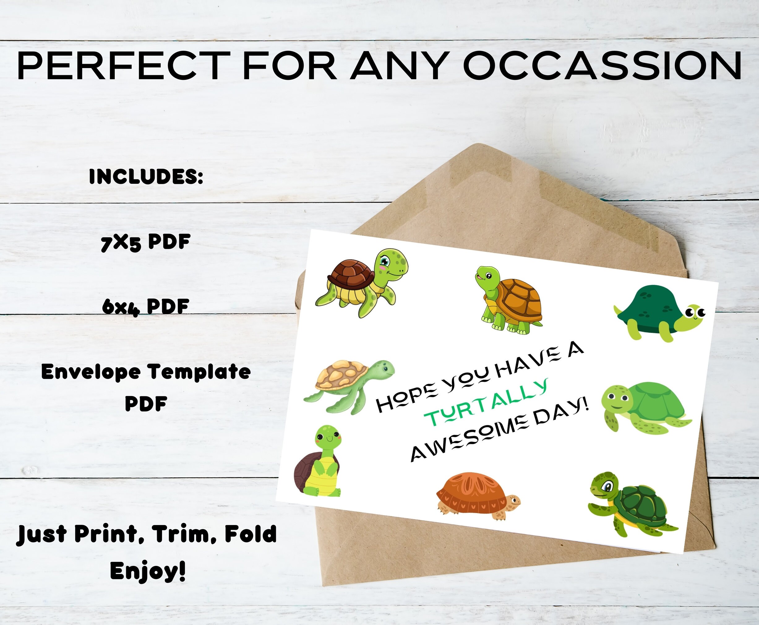 Printable Turtle Birthday Card, Animal Greeting Card, Appreciation Card ...