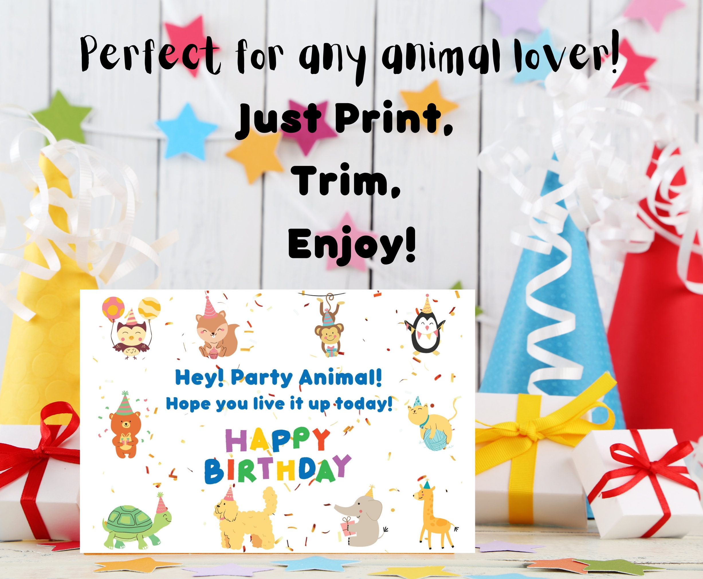 Printable Party Animal Birthday Card I Funny Birthday Card for Kids I ...