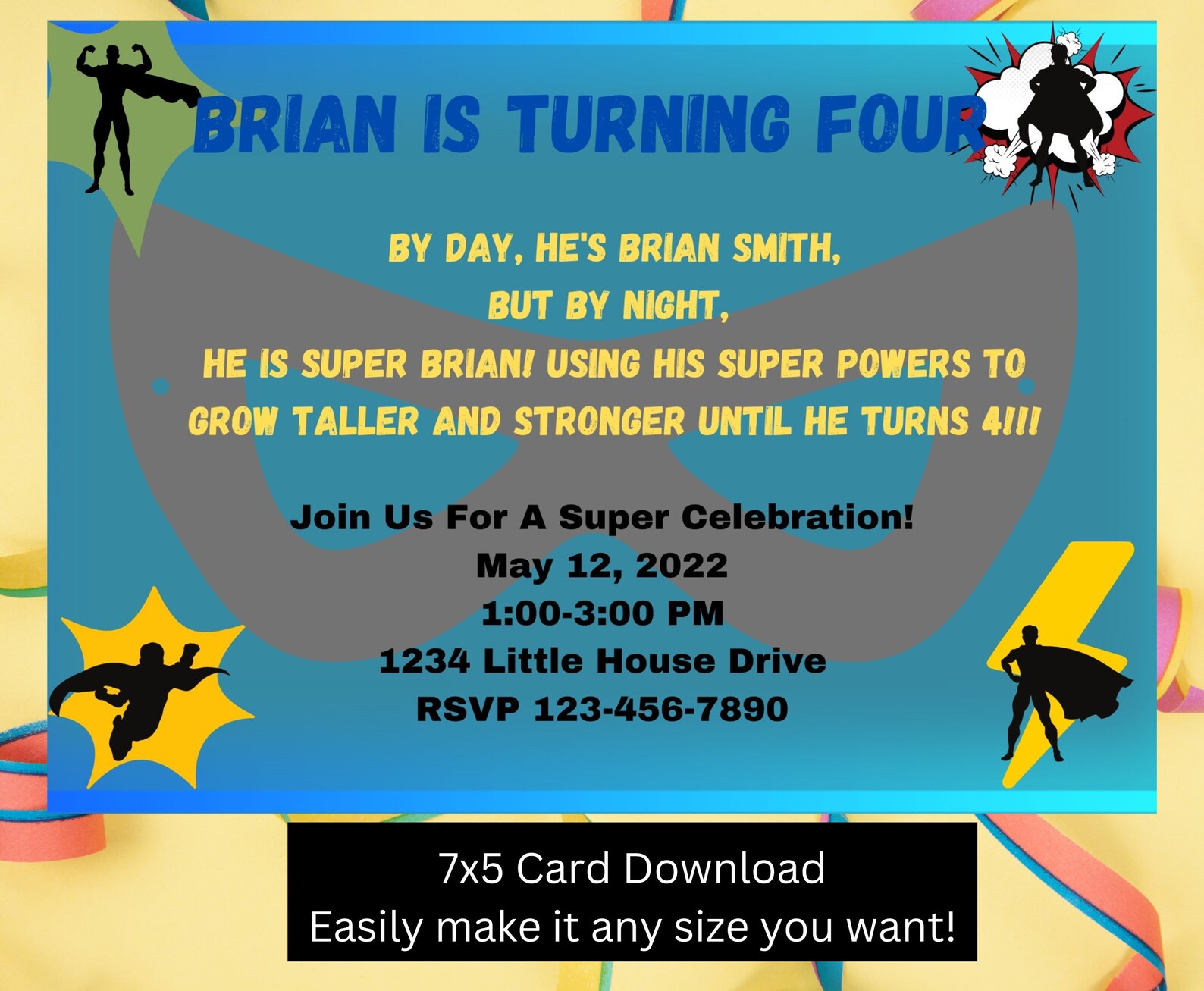 Editable Superhero Party Invitation, Kids Birthday Party, Superhero ...