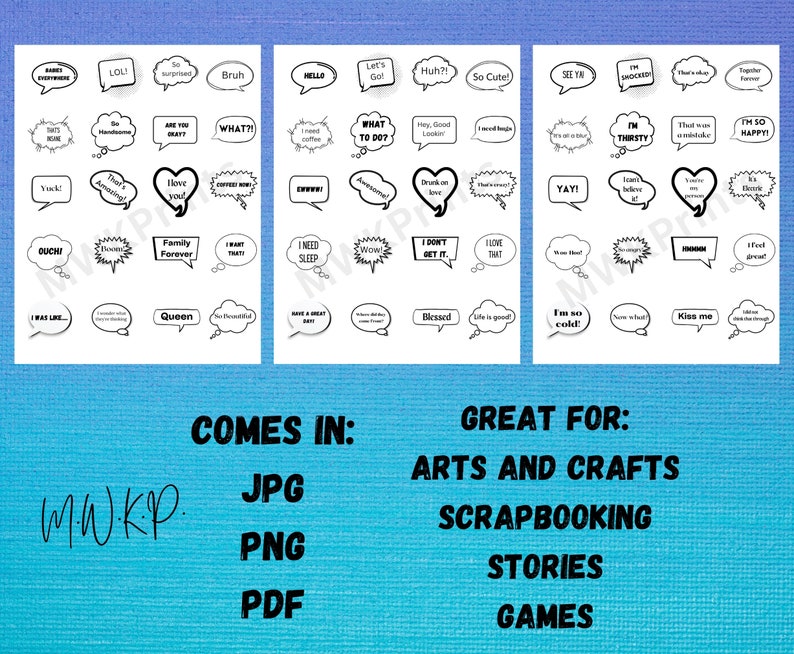 Printable Word Bubble Stickers, Scrapbooking Stickers and Essentials ...