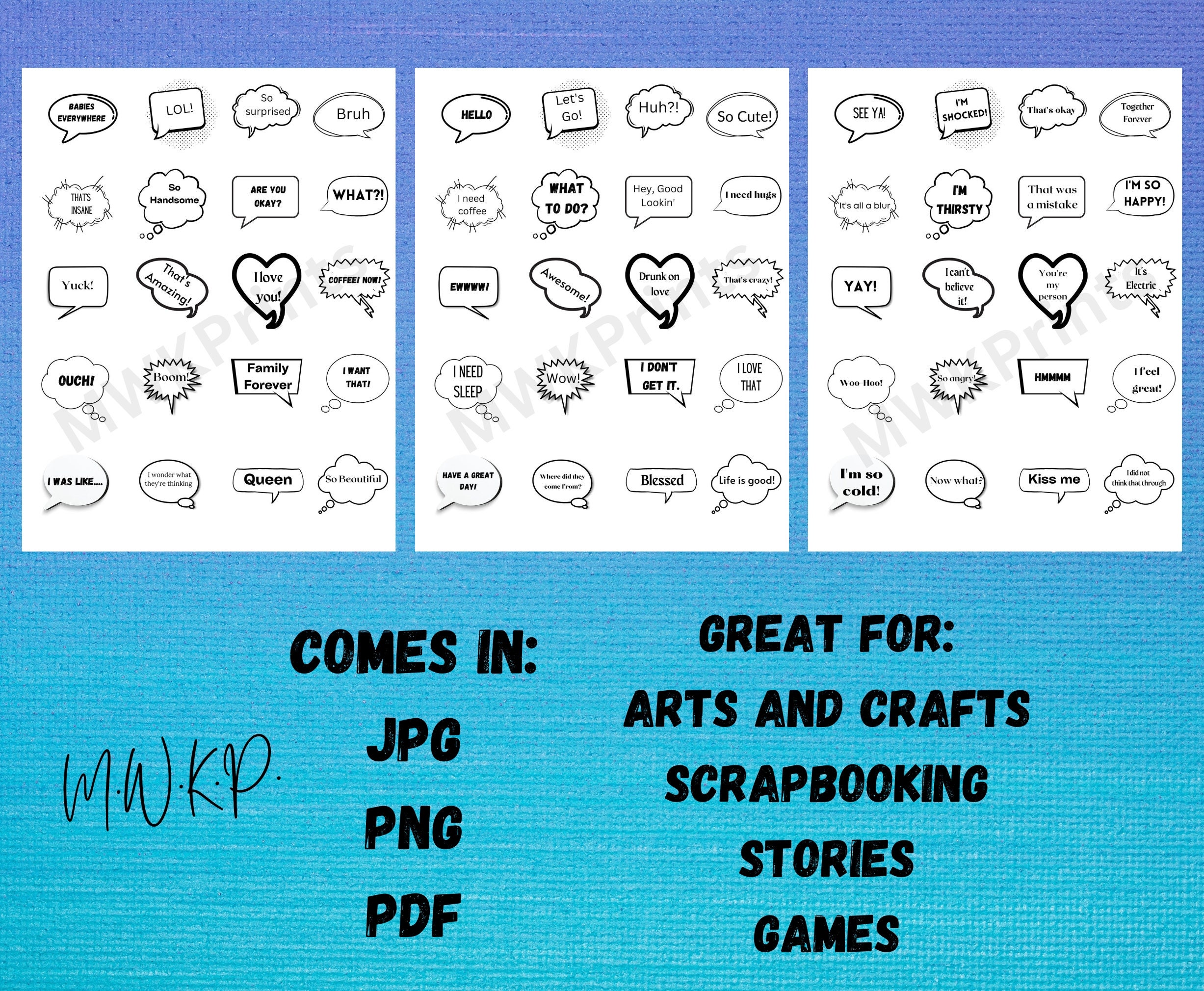 Printable Word Bubble Stickers, Scrapbooking Stickers and Essentials ...