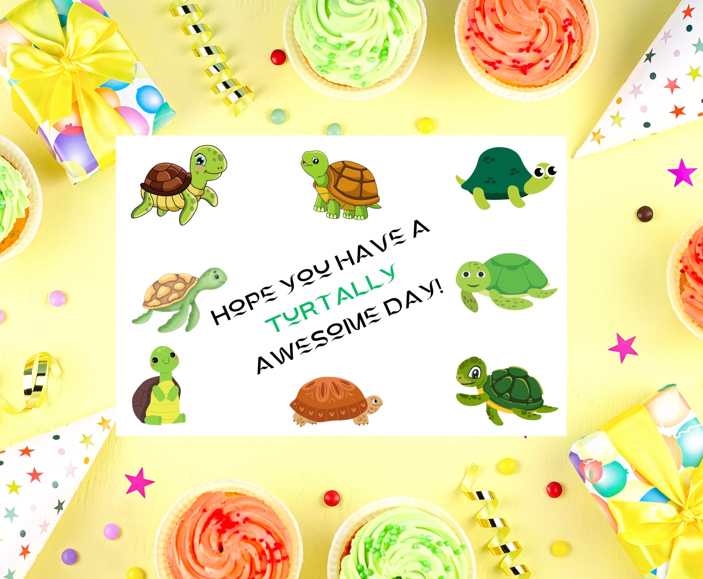 Printable Turtle Birthday Card, Animal Greeting Card, Appreciation Card ...