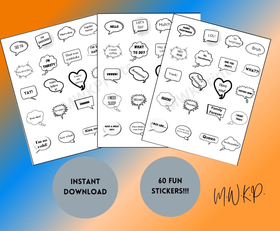 Printable Word Bubble Stickers, Scrapbooking Stickers and Essentials ...