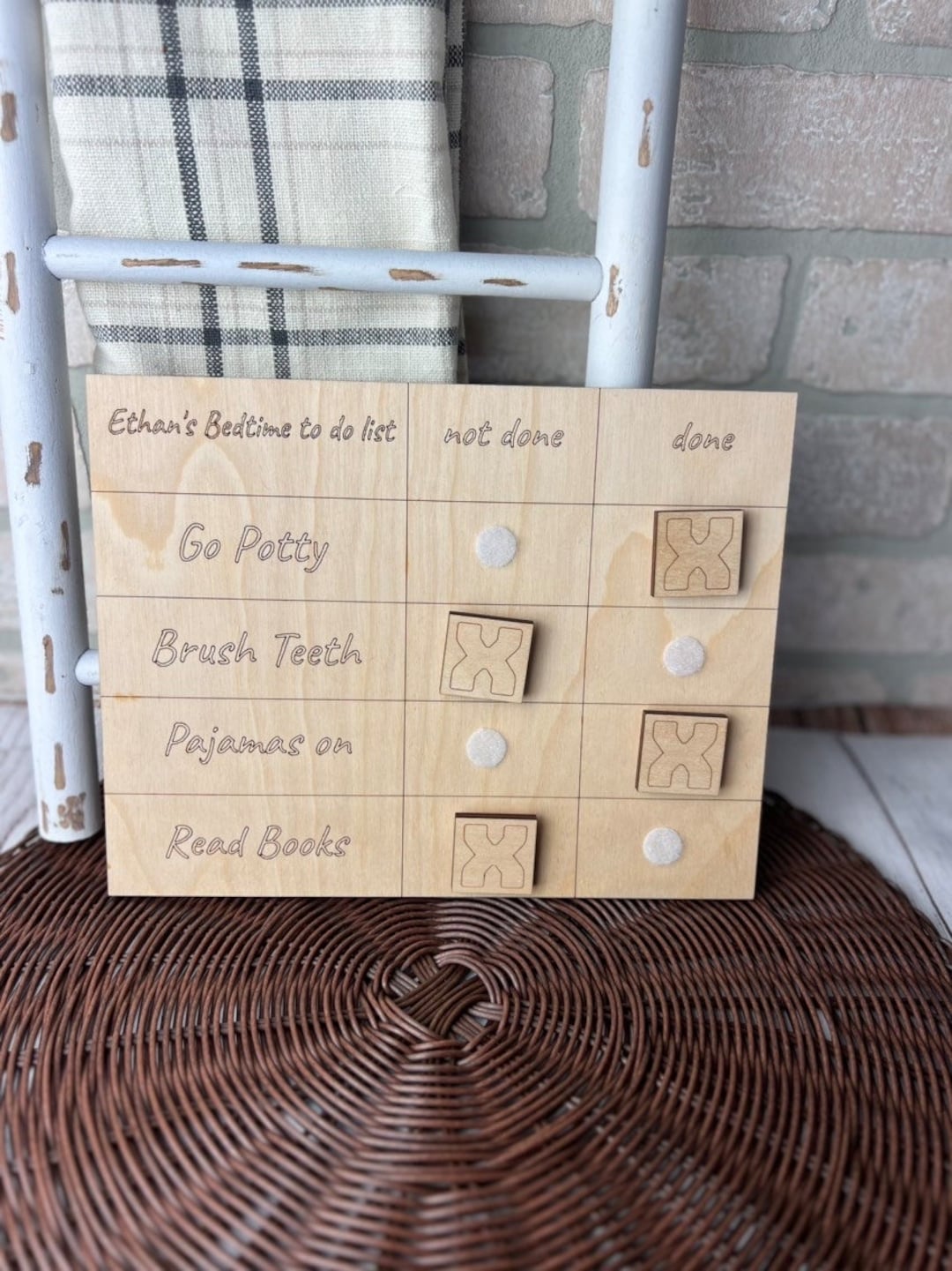 Kid Wooden to Do List, Bedtime Routine, Bedtime to Do List, Bedtime ...