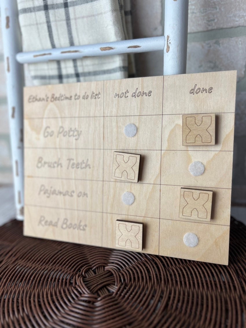 Kid Wooden to Do List, Bedtime Routine, Bedtime to Do List, Bedtime ...