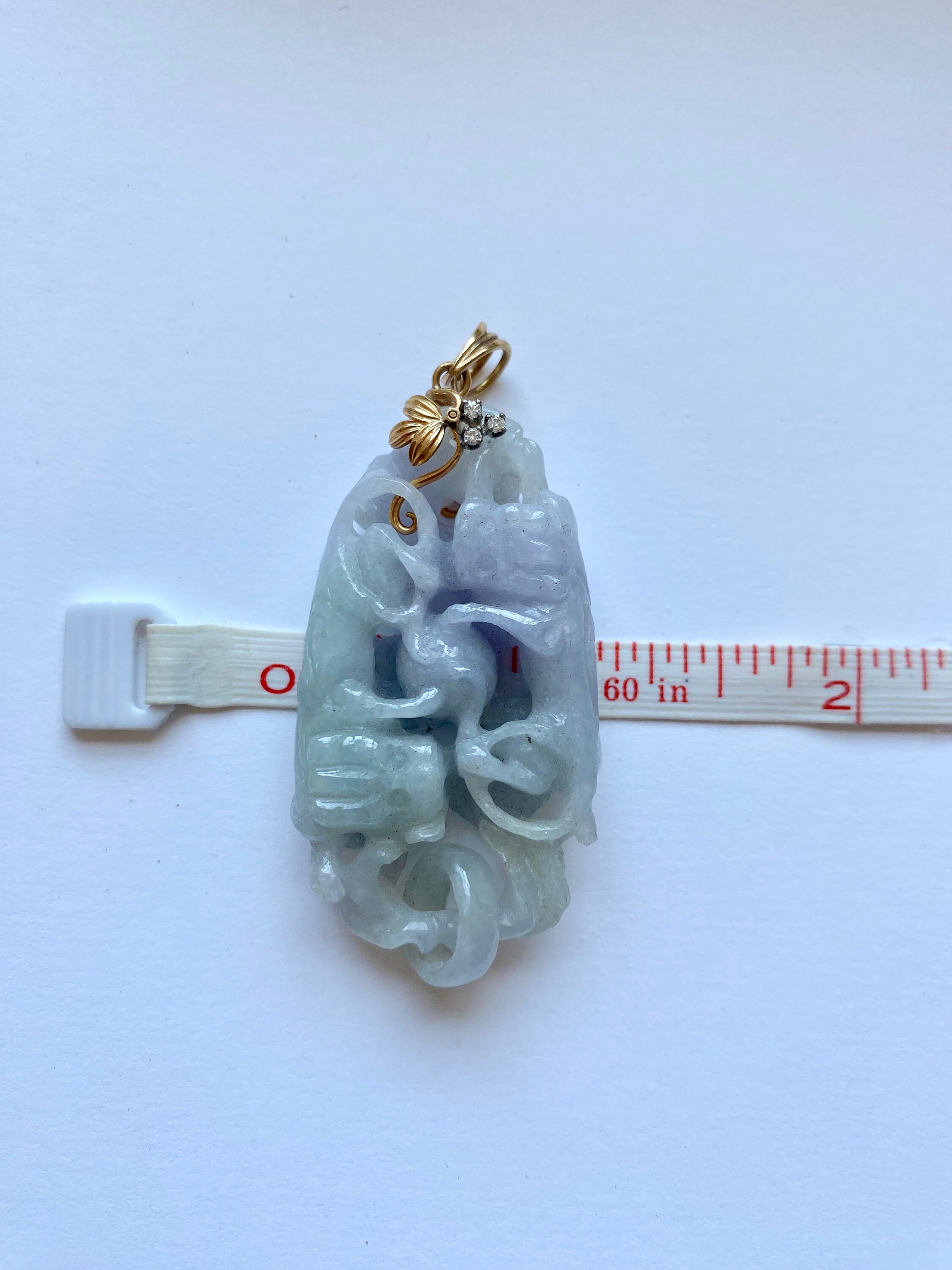Carved 3D Jade Pendant Set With 14K Gold light Green & - Etsy