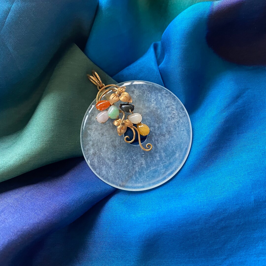 Ice Jade Disc With Multi Colors of Jade in 14K - Etsy