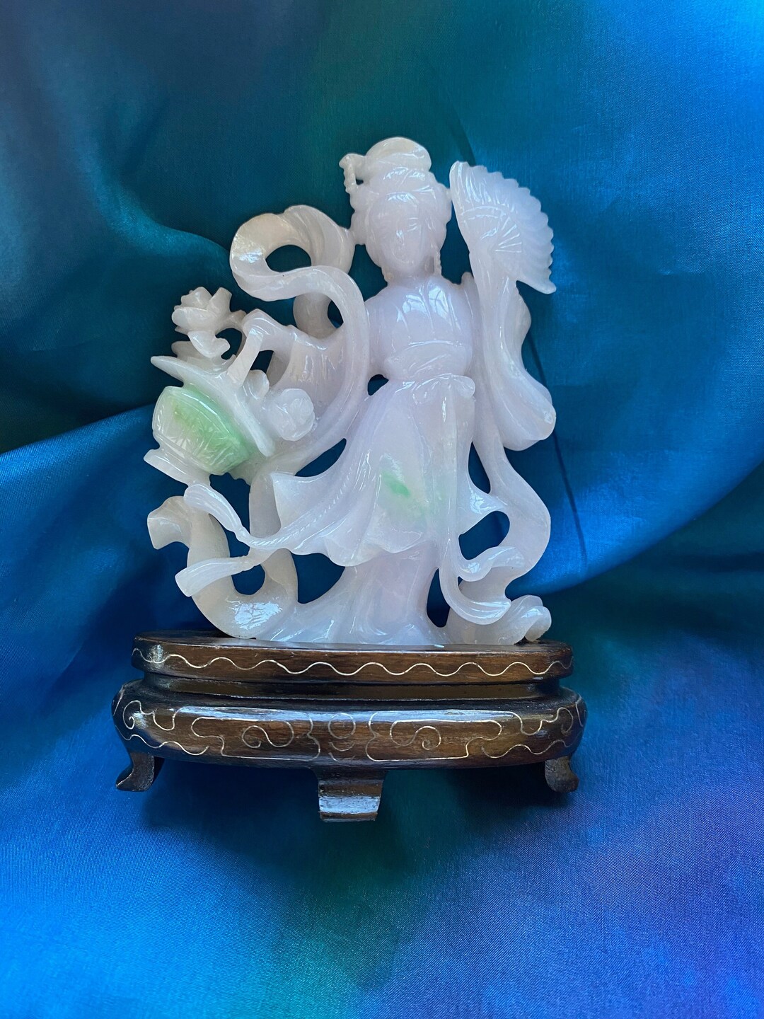 Carved Jade Quan Yin Statue, White & Lavender, Custom Stand - Etsy