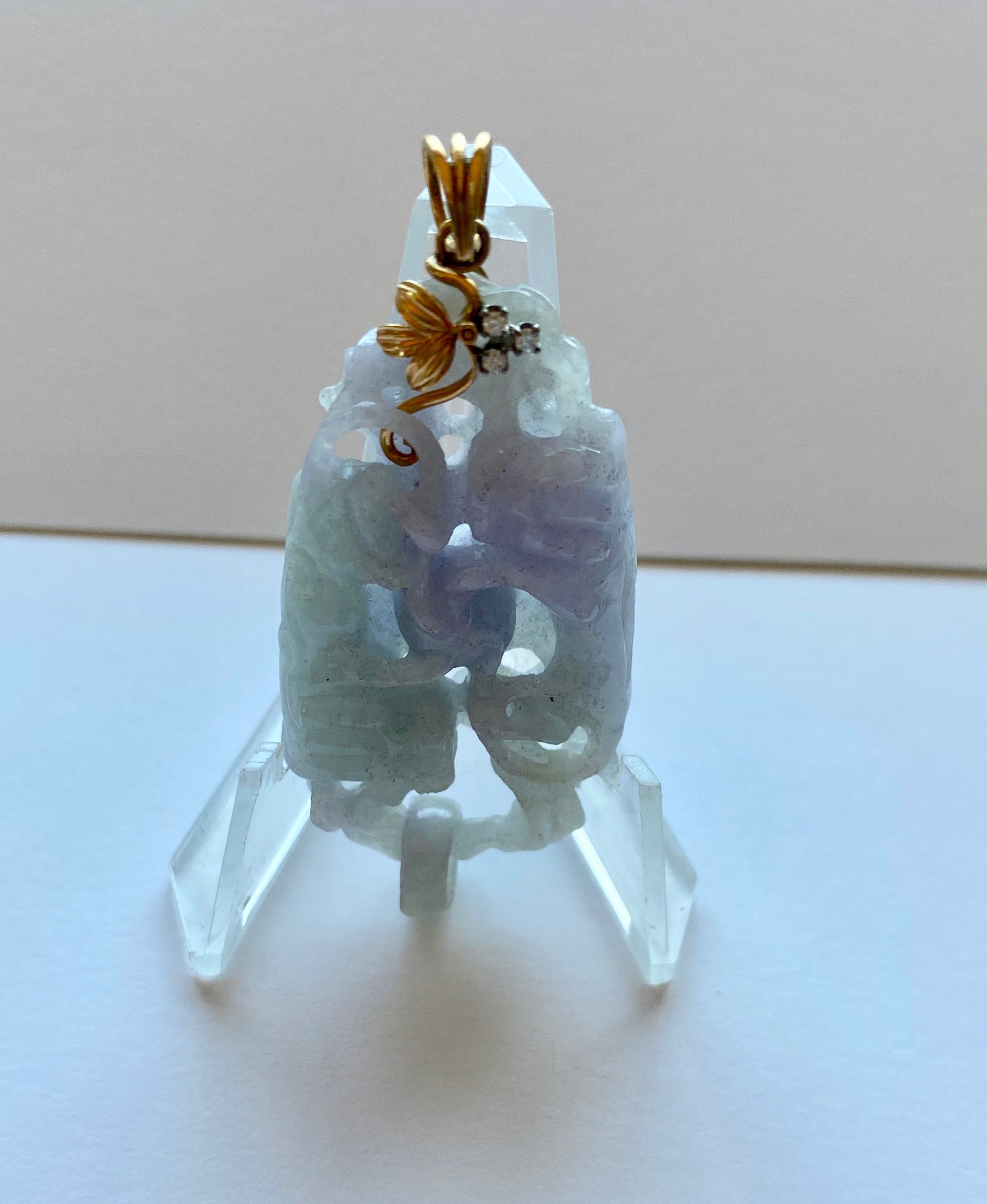 Carved 3D Jade Pendant Set With 14K Gold light Green & - Etsy