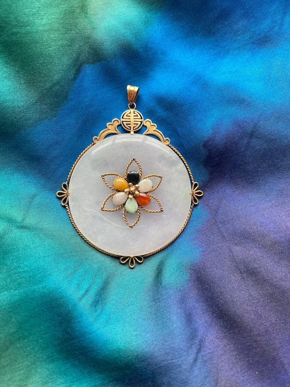 Ice Jade Disc with Multi Colors of Jade in 14K - Gem