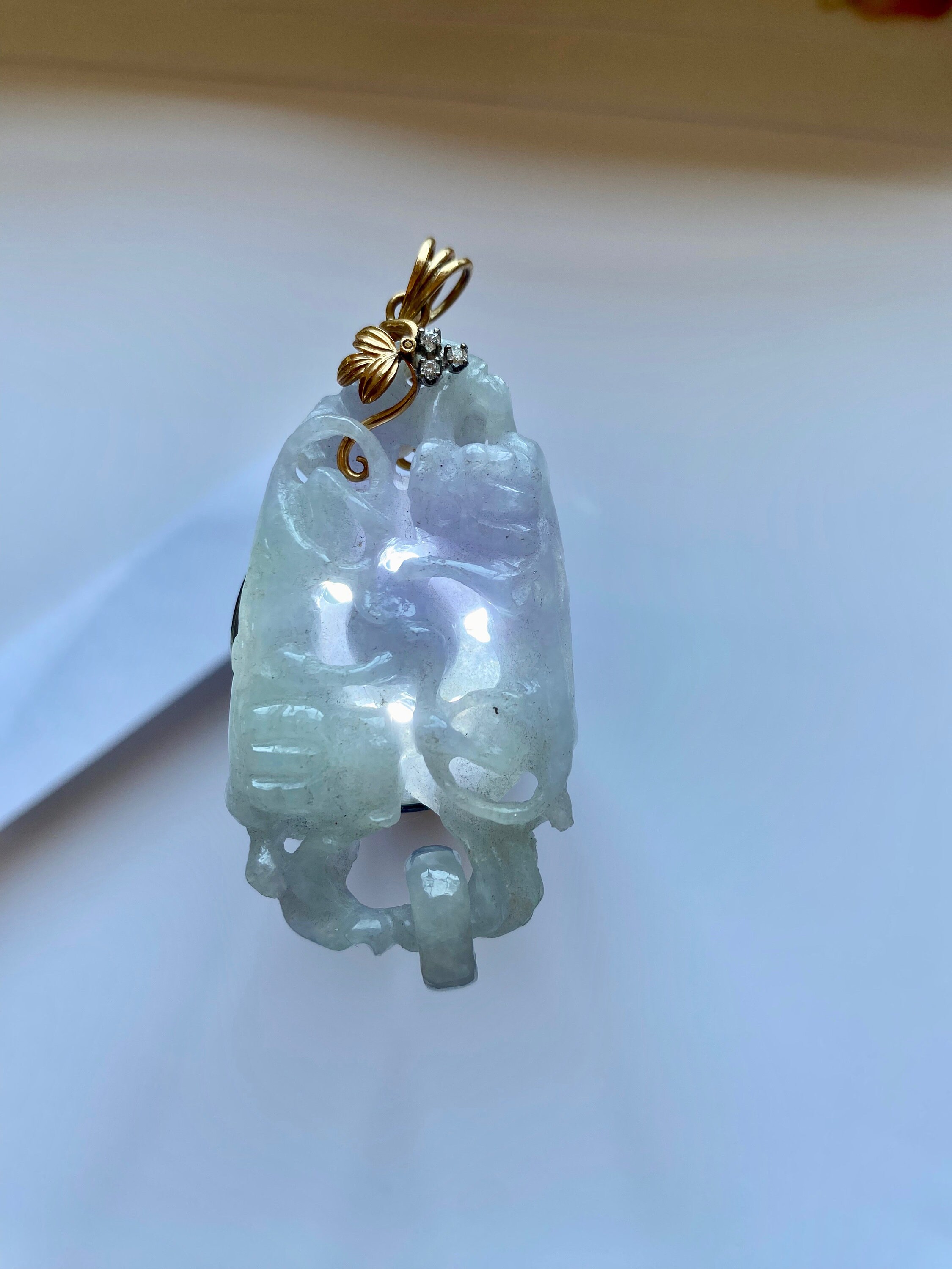 Carved 3D Jade Pendant Set With 14K Gold light Green & - Etsy