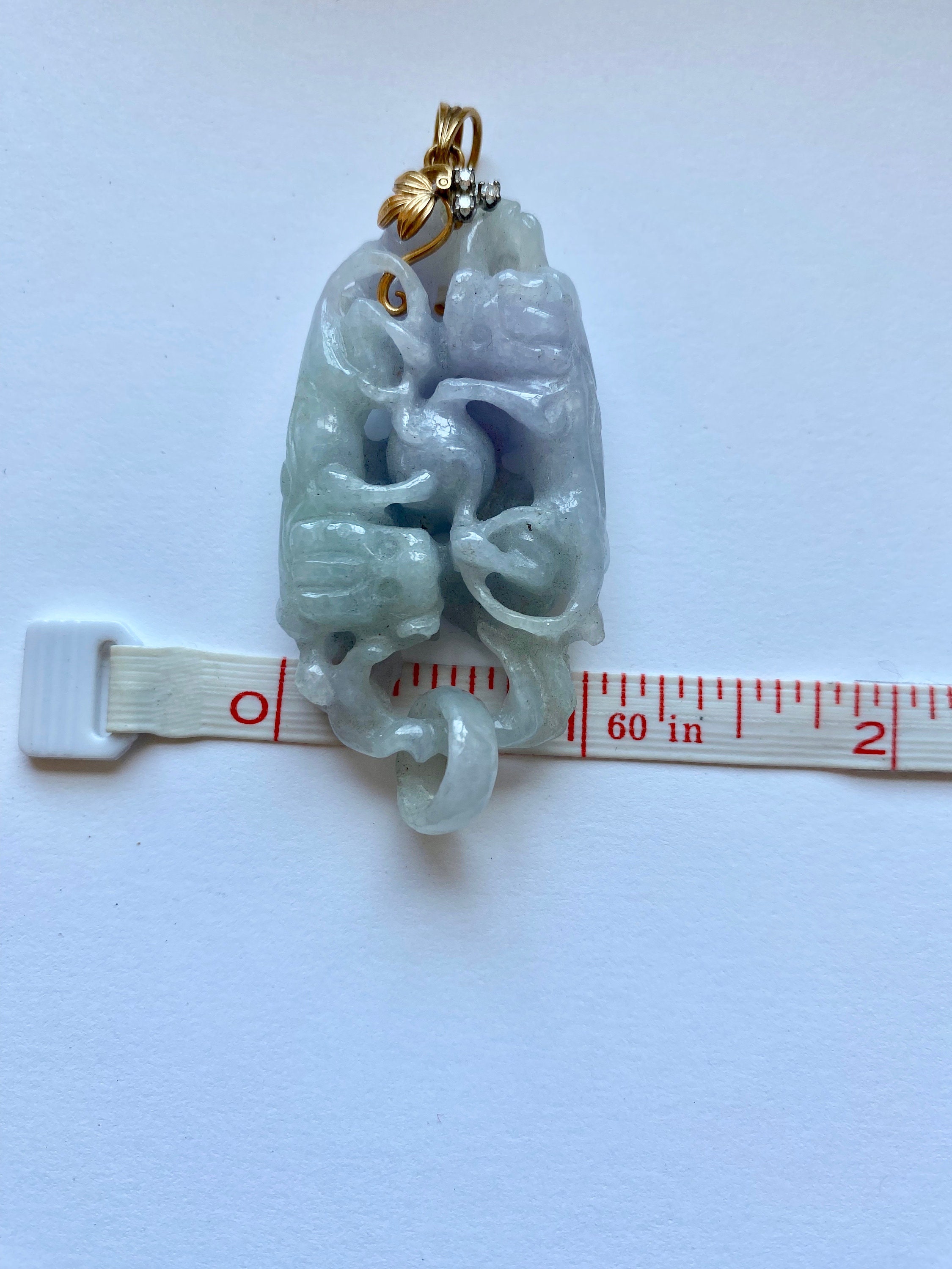 Carved 3D Jade Pendant Set With 14K Gold light Green & - Etsy