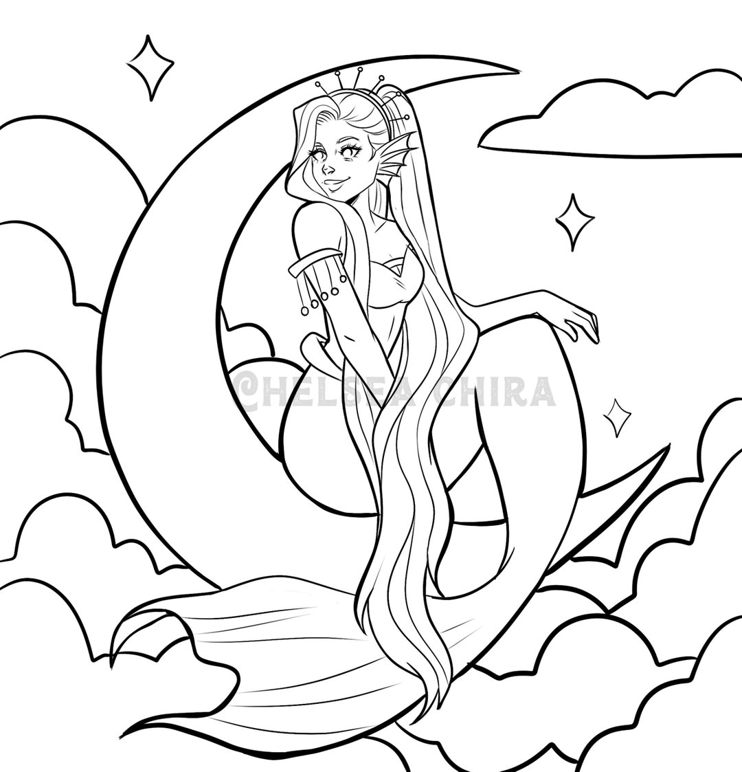Moon Mermaid Coloring Sheet - Etsy