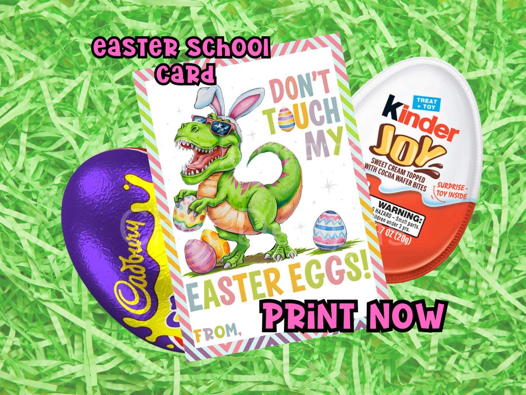 Dino Bunny Easter Printable Cards, Tags, Egg Candy, Instant Download ...