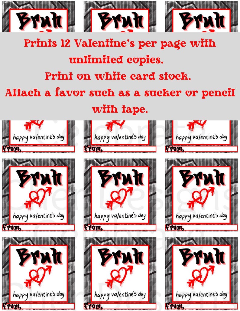Bruh Graffiti Heart Valentine Printable School, Bubble Gum, Instant ...