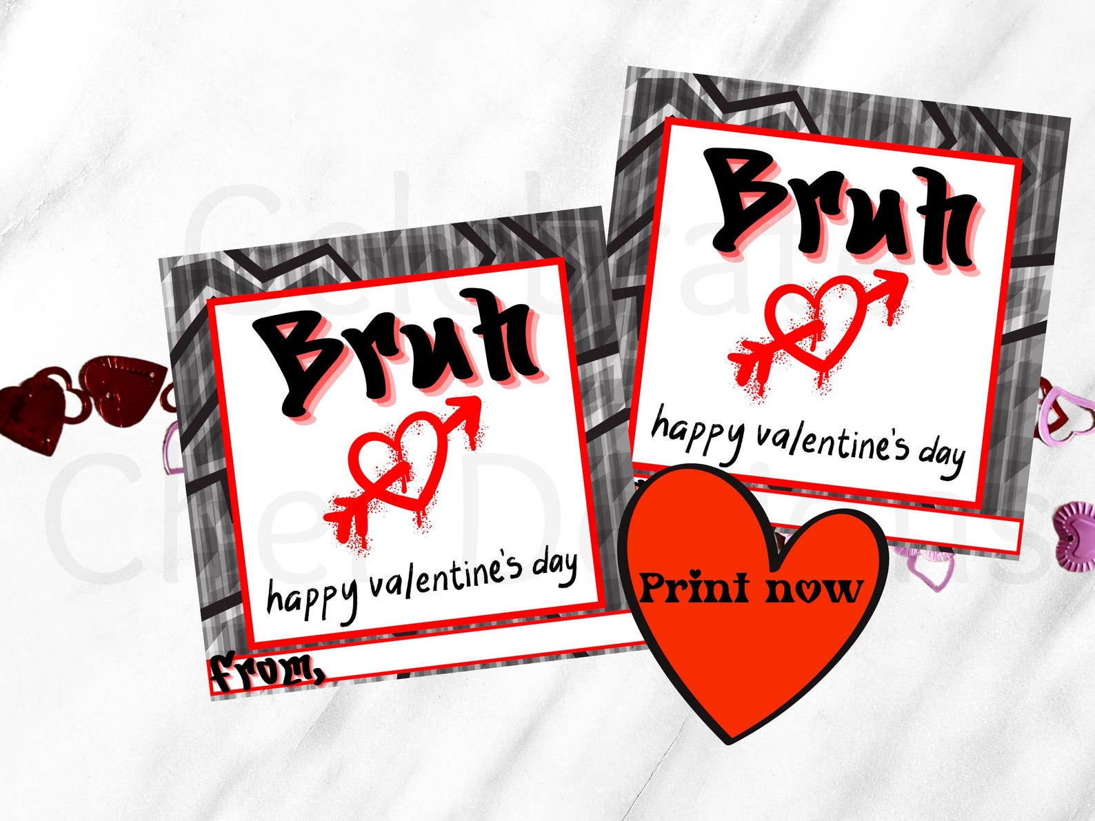 Bruh Graffiti Heart Valentine Printable School, Bubble Gum, Instant ...