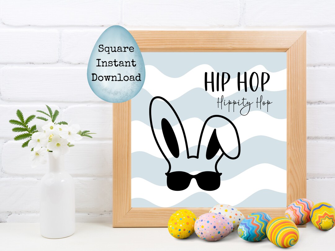 Hip Hop Bunny Printable Wall Art, Framed Modern Spring Decor Instant ...