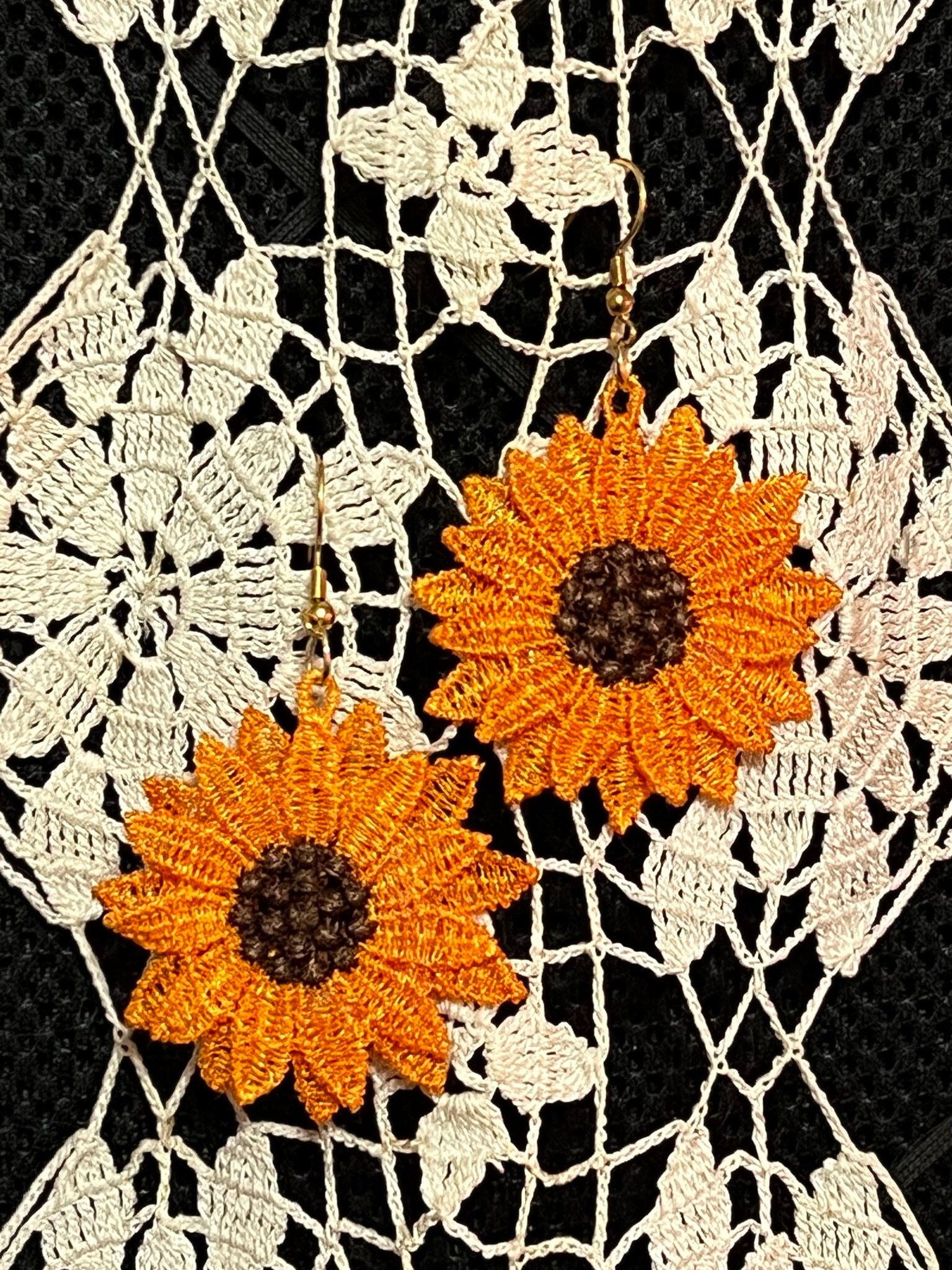 Unique Lightweight Thread Sunflower Earrings created Entirely Out of ...
