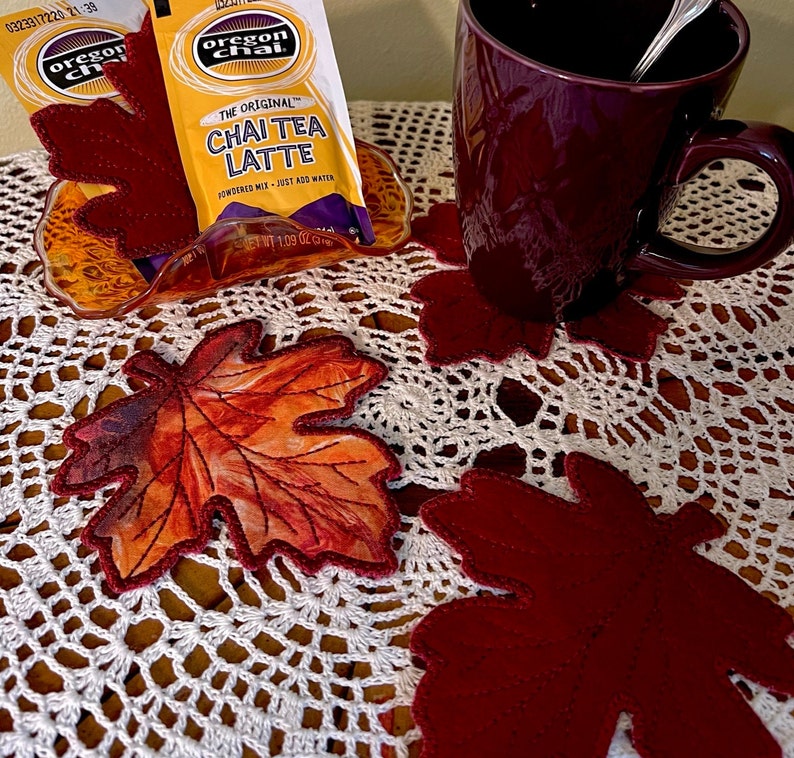 Fall Maple Leaf Coaster Set Handmade Embroidered /applique - Etsy